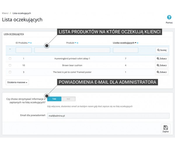 🥇 Lista klientów oczekujących na produkty dla PrestaShop
